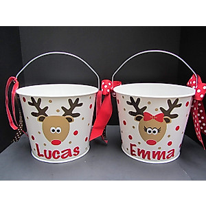 Personalized 5 quart Christmas pail or gift bucket- reindeer design