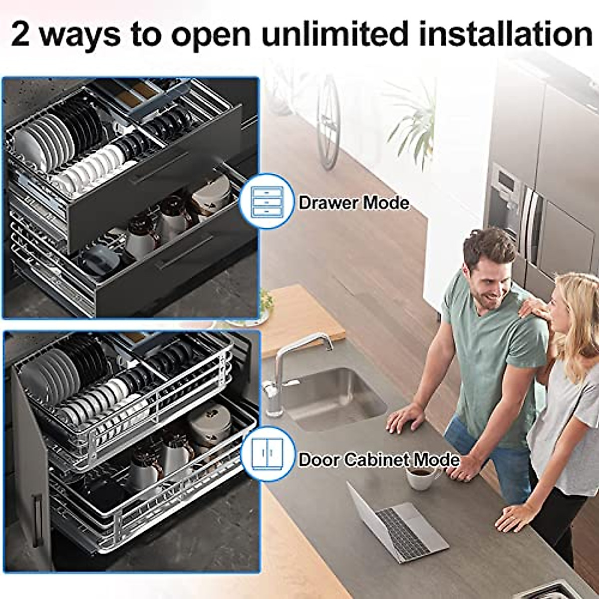 2 Tier Pull Out Cabinet Organizers Storage Stainless Steel Heavy Duty Double Tier Wire Basket Slide Out Shelf Storage for Under Cabinet, Pantry, Metal Sliding Drawer Shelve for Cans, Jars, Bowl (Black