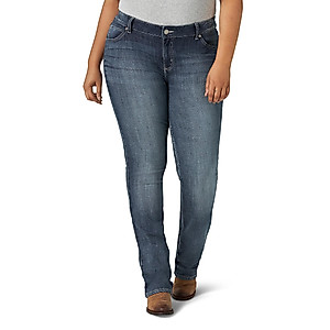 Wrangler womens Western Plus Size Mid Rise Stretch Straight Leg Jeans, Mid Wash, 18-30 US