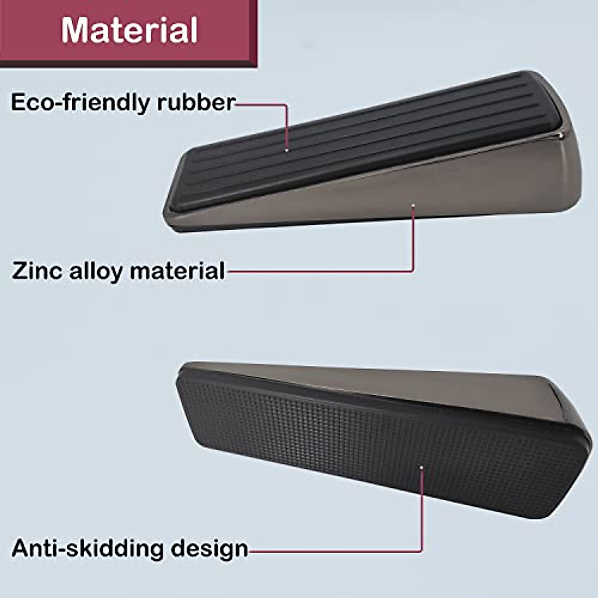 Lovein Door Stopper with Metal Alloy, Rubber Door Stop Wedge Works Quite and Security, Hold Heavy Doors Firmly by Non-Skid Rubber Base Grip , Chrome black