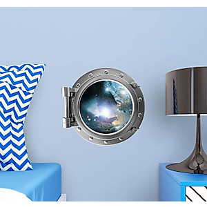 12" Port Scape Instant Space Ship 3D Window View NEBULA & STARS #1 Silver Porthole Wall Decal Removable Wall Sticker Mural Boys Bedroom Playroom Decor