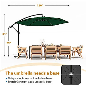Greesum Offset Umbrella 10FT Cantilever Patio Hanging Umbrella Outdoor Market Umbrella with Crank and Cross Base (Dark Green)