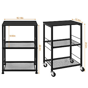 ETELI 3 Tier Side Table with Wheels Black Rolling End Side Table Small with Storage Shelves Industrial Night Stand for Small Space Living Room Bedroom Kitchen Office