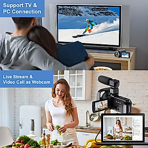 VAFOTON 4K Video Camera Camcorder with Microphone, 48MP Vlogging Camera for YouTube 16X Zoom 3.0" Touch Screen IR Night Vision Wi-Fi Vlog Cameras Webcam with Handheld Stabilizer Remote Control