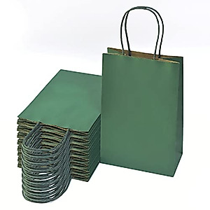 Nexmint Kraft Paper Bags Small Gift Bags with Handle for Birthdays, Holidays, Gifts, Party Favors, Retail, Festivities, Treats, Business, DIY Crafts (24-Pack, Green)