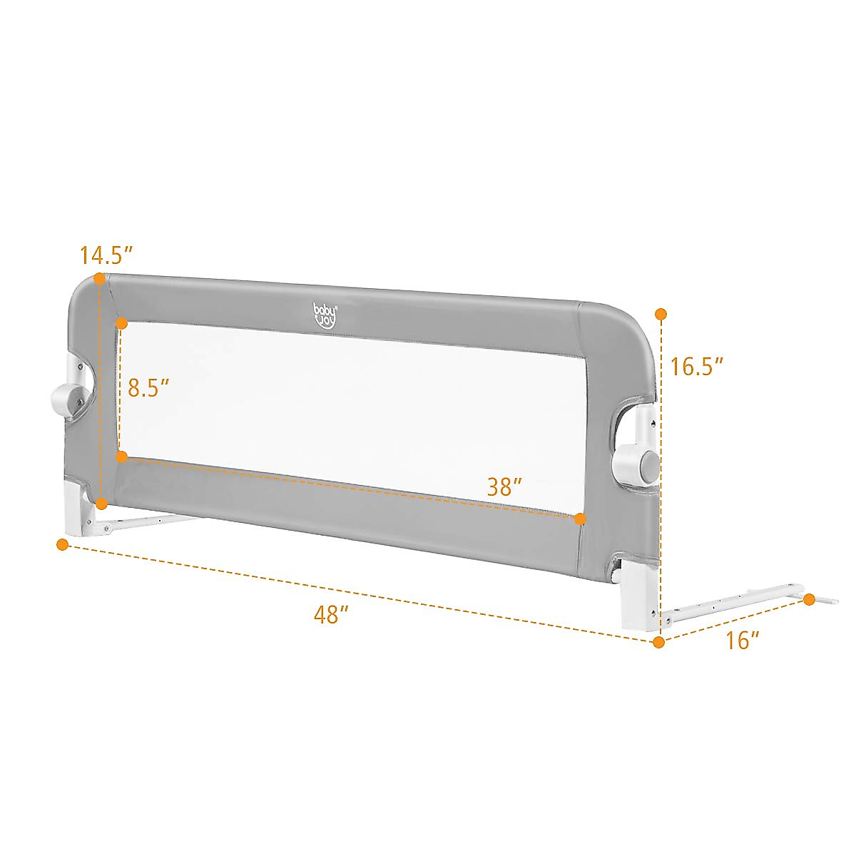 BABY JOY Double Sided Bed Rail Guard, 2 Pack, Extra Long, Swing Down for Convertible Crib, Folding Baby Safety Bedrail for Kids Twin Full Size Queen King Mattress, Rails for Toddlers (Gray, 48-Inch)