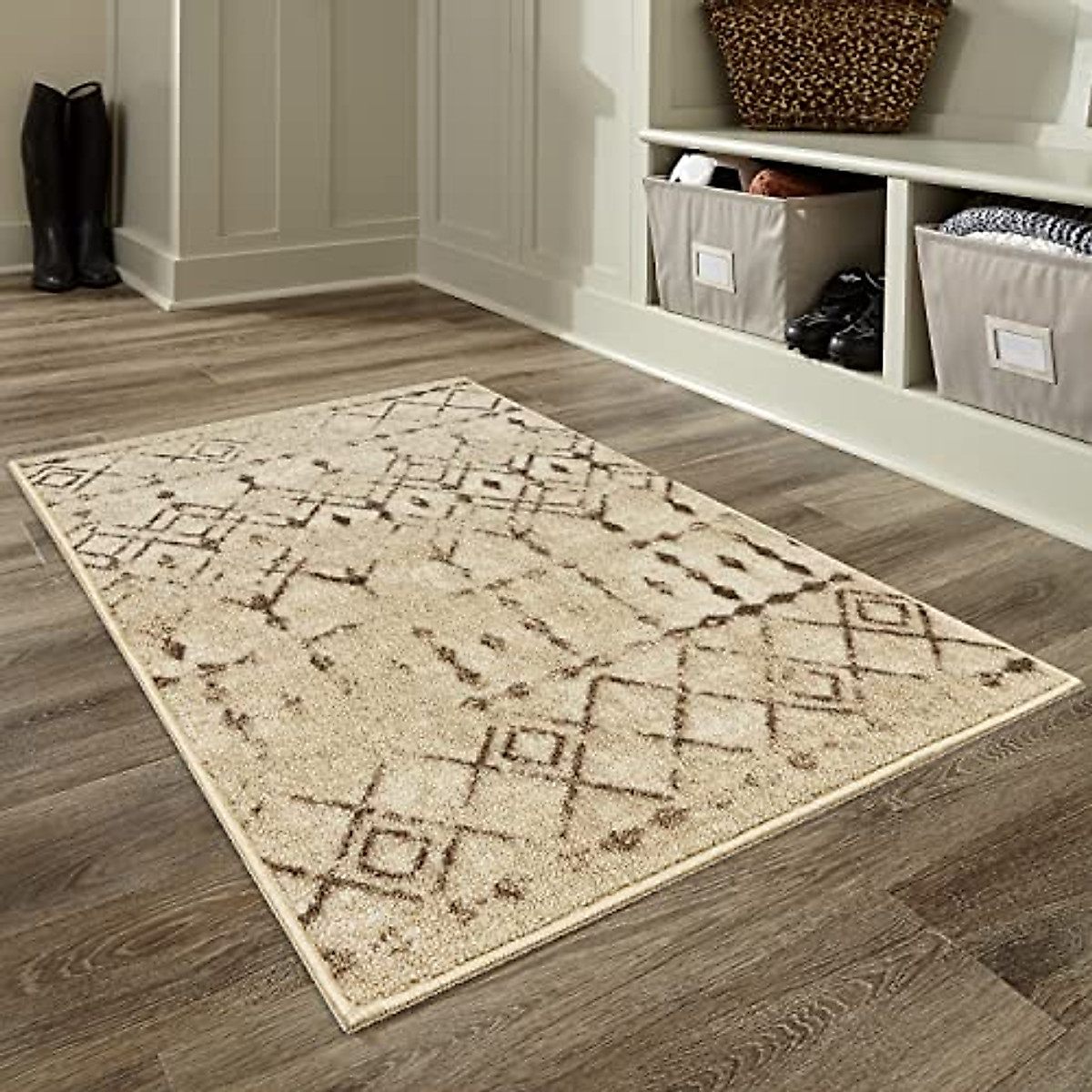 Maples Rugs Alessia Moroccan Trellis Kitchen Rugs Non Skid Accent Area Carpet [Made in USA], Neutral, 2'6" x 3'10"
