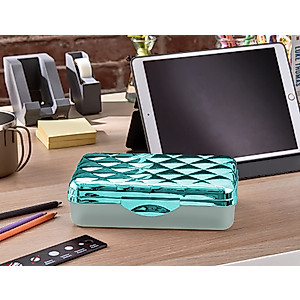 It's Academic Metallic Pencil Case Box, Hard Plastic, Stylish Quilted-Pattern Lid, 3-Pack
