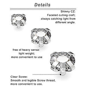 Ocptiy Dermal Piercing Jewelry Tops Kit 14G G23 Titanium Dermal Anchor Internally Threaded Stainless Surgical Steel Flower Heart Diamond Dermal Replacement Ring Stud Piercing Ball Jewelry Women Men