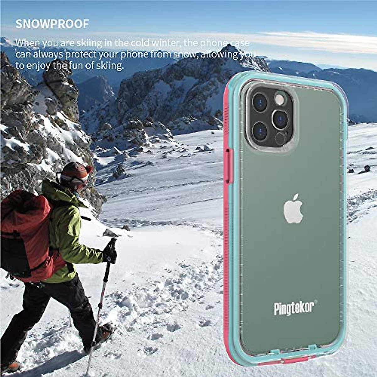 PINGTEKOR iPhone 12 Pro Max Waterproof Case,IP68 Full Sealed Snowproof Dustproof Shockproof Heavy Duty Protection Cover with Screen Protector and Translucent Back Cover for iPhone 12 Pro Max 6.7 Inch