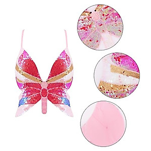Haoohu Women's Sparkle Butterfly Sequin Crop Top Rave Party Top Shirts