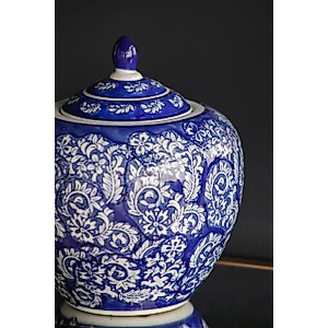 A&B Home 10'' Decorative Antique Porcelain Jar with Lid Flower Pot Planter Blue and White Vase Floral Print Centerpiece Home Decor Indoor Outdoor