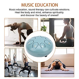 Steel Tongue Drum, 6 Inches 8 Notes Percussion Instrument Alloy Steel Material 8-Tone Natural Range Manual Cutting Steel Tongue Drum Kit With Drum Bag, Drumstick, Finger Cot and Music Book