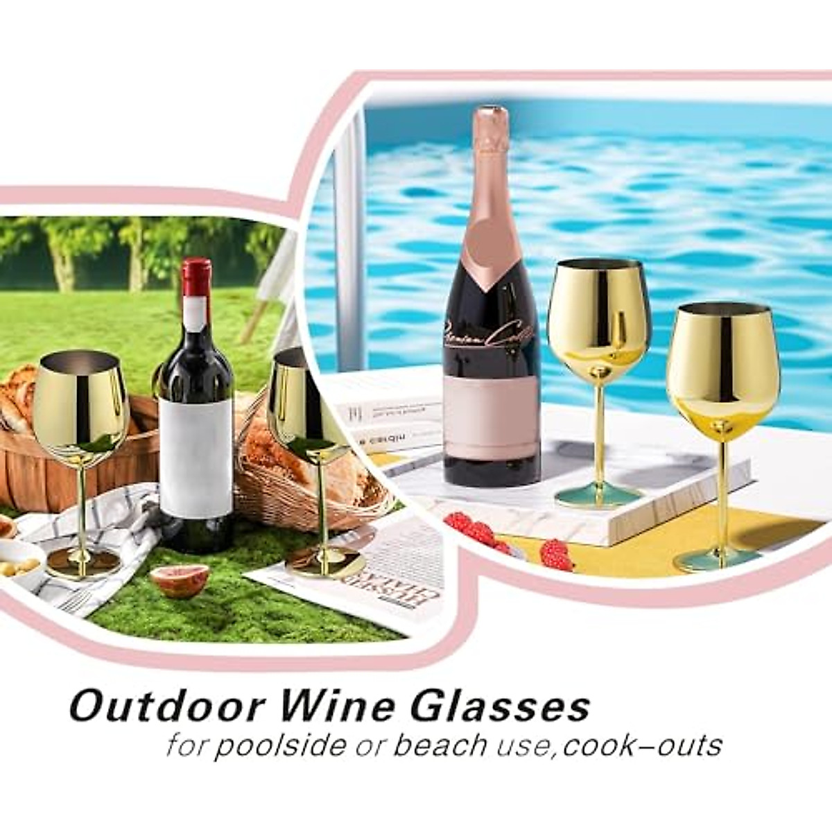 WOTOR Gold Wine Glasses Set of 4, 18oz Unbreakable Gold Goblet, Stainless Steel Wine Glass, Metal Wine Glass for Outdoor, Travel, Camping, Pool, Ideal Gift for Wine Lovers