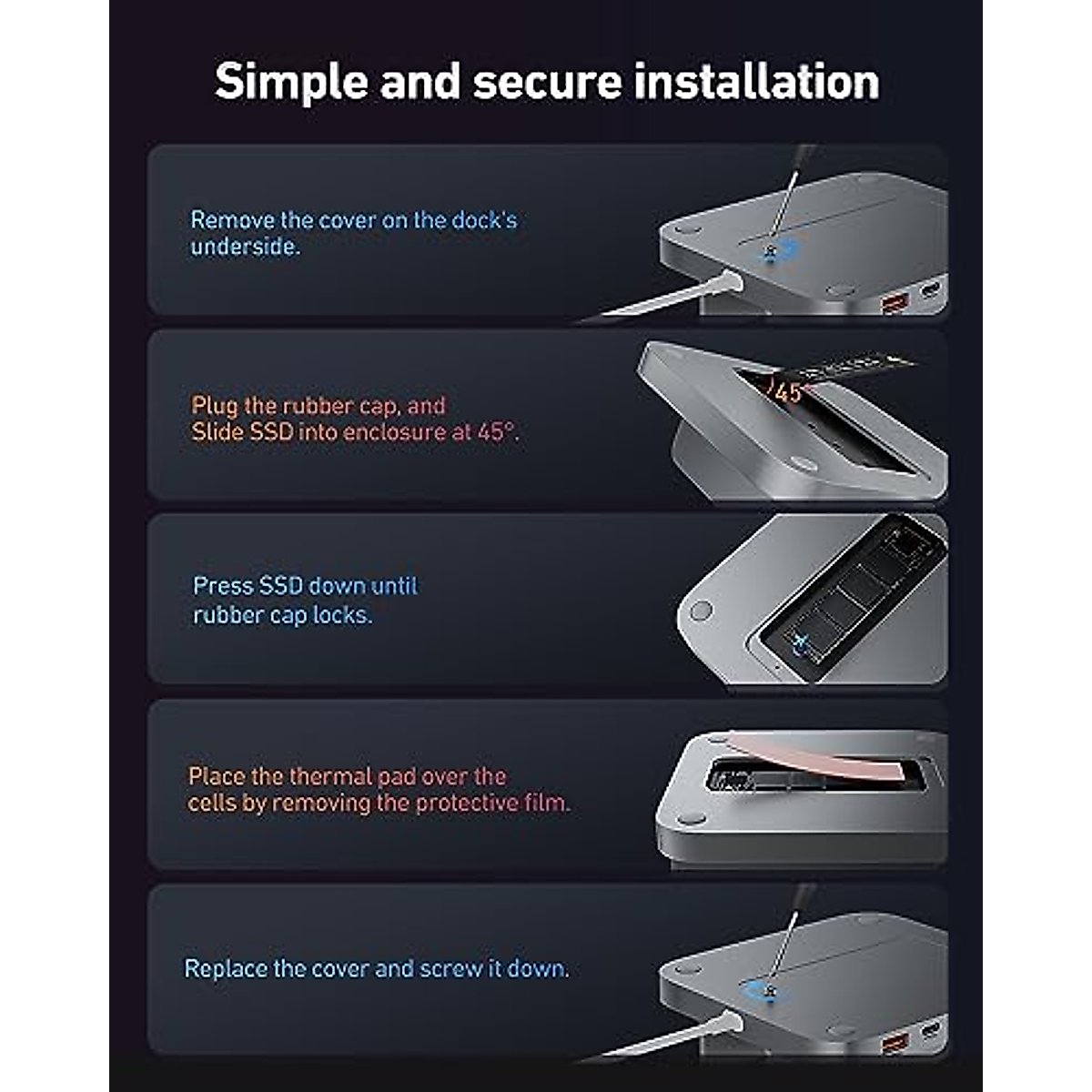 uni Mac Mini Dock, 5-in-1 Hub Stand 10Gbps Super Fast SSD Enclosure[Aluminum Vertical], USB 3.2 USB-C & USB-A, Micro SD & SD Card Reader Compatible with M.2 NVMe/SATA(Not Included)