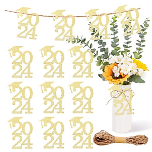 24PCS Cutouts Tags Graduation Decorations Class of 2024 Cap, Table Centerpiece Grad Party Decorations 2024 Party Tags for Table Congrats Grad Decor, 2024 graduation decorations (Gold)