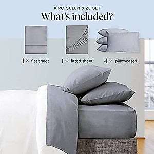 LuxClub 6 PC Queen Sheet Set, Bamboo Sheets Queen Size, Deep Pockets 18" Eco Friendly Wrinkle Free Cooling Bed Sheets Machine Washable Hotel Bedding Silky Soft - Light Grey Queen