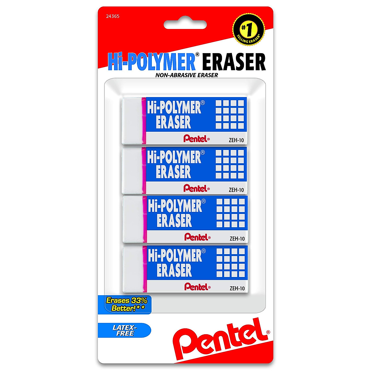 Pentel® Hi-Polymer Erasers, White, Pack Of 4