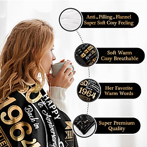60th Anniversary Blanket Gifts Gift for 60th diamond Wedding Anniversary Sixty Years of Marriage Gifts for Couple Wife Husband Dad Mom Parents Grandpa Grandma Grandparents Back in 1964 Blanket 60x50