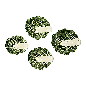 Creative Co-Op Hand-Painted Cabbage Shaped Stoneware, Set of 4 Bowl, Green, 4