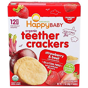 Happy Baby Organic Strawberry & Beet Teether Crackers 12 Count, 1.7 OZ