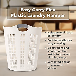 Gracious Living Easy Carry Flex Hamper, Large 87.5 Liter Lightweight Plastic Ventilated Laundry Basket Clothes Bin with Handles, White 3 Pack