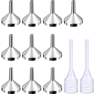 10 Pack Small Metal Funnels with 2 Pack Mini Pipette for Filling Small Mini Bottles or Containers, Atomizers, Perfume, Liquid (Silver)