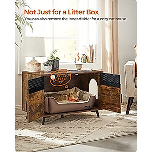 FEANDREA Litter Box Enclosure, Cat Litter Box Furniture Hidden, with Removable Divider, High Legs, Cat House for Indoor Cats, Side End Table, 31.5 x 19.7 x 21.7 Inches, Rustic Brown UPCL006X01