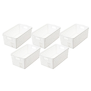 Inomata Chemical 96155 Storage Basket, Stock Basket, Wide, Set of 5, White, Made in Japan, 6.5 x 11.6 x 4.5 inches (16.6 x 29.3 x 11.5 cm)