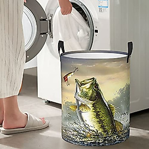 Duwrap Laundry Hamper Large Fish Bass Jumping Out Water Laundry Basket Bag With Lid Large Collapsible Laundry Cloth Washing Bin Household Organizer Bags Toy Storage Baskets For Bedroom Closet