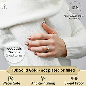 MAX + STONE 2 Carat Round Cubic Zirconia Solitaire Engagement Ring for Women | 14k Gold Engagement Ring | Simulated Diamond Ring | White Gold CZ Engagement Ring Size 6