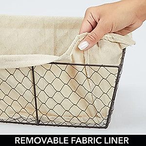 mDesign Medium Metal Farmhouse Home Storage Organizer Basket - Chicken Wire Design, Fabric Liner for Kitchen, Bathroom, Living Room, Pantry, Cupboard, Shelves, Countertop - 4 Pack - Bronze/Natural