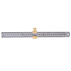 30cm Steel Ruler with Positioning Block, Woodworking Marking Locator Measuring Tool with Brass Slide Block, Carpentry Tools