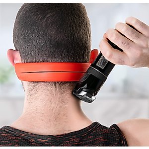NEKMATE Neckline Shaving Template and Hair Trimming Guide | Barber Style DIY Hands-Free Cut, Trim, and Shave Use for Straight Lines | Non-Slip, Skin Safe Silicone Red