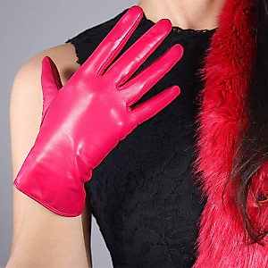 DooWay Women Real Leather Gloves Rose Imported Goatskin Leather Wrist Short Vintage Classic Warm Driving Gloves