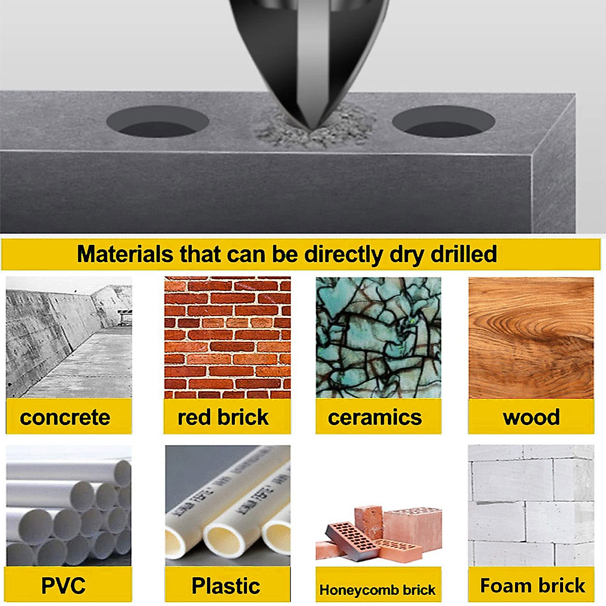 10Pcs Masonry Drill Bits Set, 6mm Glass and Tile Drill Bit, 1/4 Hex Shank Tungsten Carbide Tip Drilling Tools for Mirror Ceramic Tile on Concrete and Brick Wall