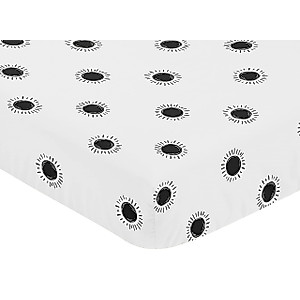 Sweet Jojo Designs White and Black Boho Sun Boy or Girl Fitted Crib Sheet Baby or Toddler Bed Nursery - Black and White Bohemian Celestial Sky Desert Sunshine Outdoors Nature Gender Neutral