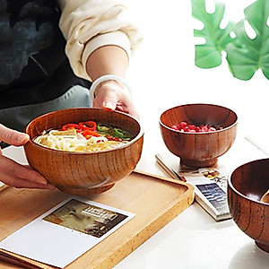 heaven2017 Japanese Style Solid Wooden Bowl Soup Rice Noodles Food Serving Bowl L