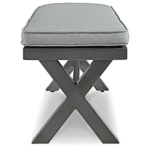 Signature Design by Ashley Elite Park Casual Outdoor Aluminum Bench with Cushion, Gray