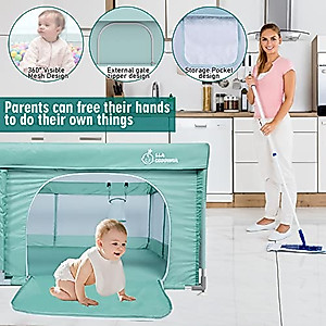 Baby Playpen with Mat,Playpen for Babies and Toddlers,71”x59”Extra Large Baby Playpen,Sturdy Safety Indoor & Outdoor Kids Activity Play Center with Anti-Slip Suckers and Zipper Gate.