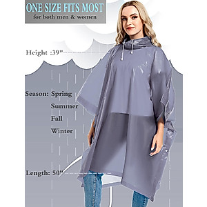 Borogo 2 Pack Rain Ponchos for Adults Reusable - Raincoats Survival Emergency Heavy Duty Rain Coat with Drawstring Hood Grey