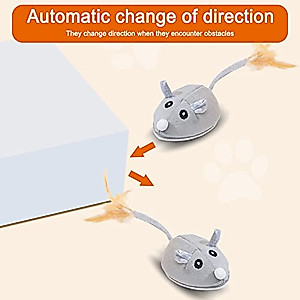 Interactive Cat Mouse Toy, Automatic Cat Toys with Feather Tail, Realistic Mouse Cat Toy Simulates Kitten Toys Self Play, Cat Toys Pet Exercise Toys with USB Charging
