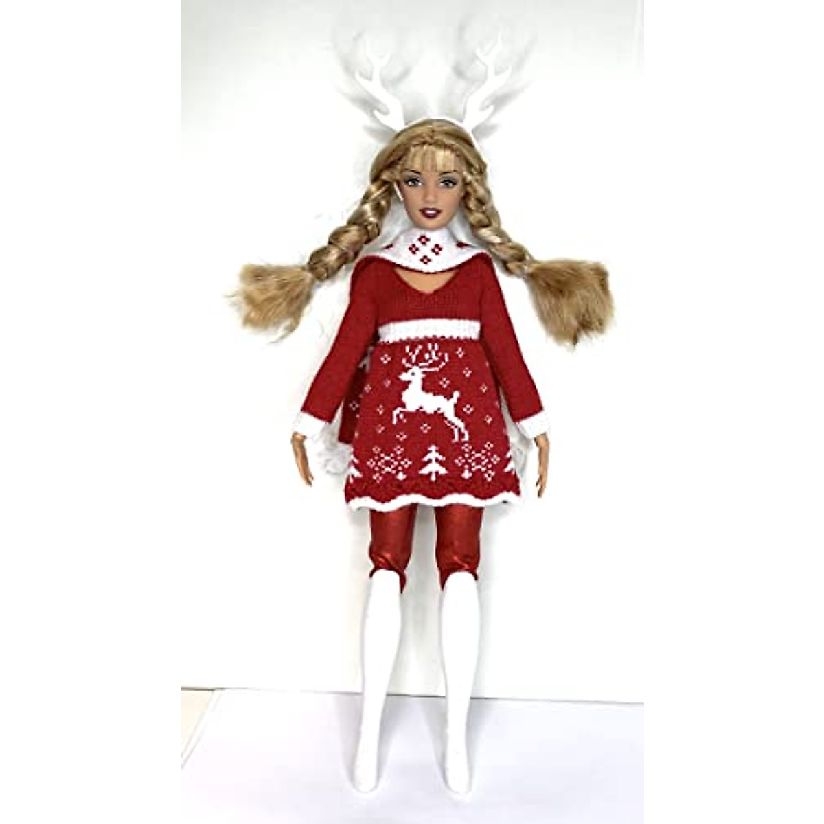 Eledoll 11.5 inch Doll Clothes Lot Deluxe Fashion Pack Holiday Christmas Miss Santa Knitted Deer Outfit with White Boots
