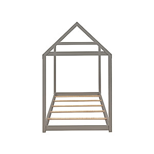 Twin Size House Bed, Wooden Daybed, Floor Bed for Toddlers, Teens, Girls, Boys, Kids House Bed Frame Can Be Decorated (Gray)