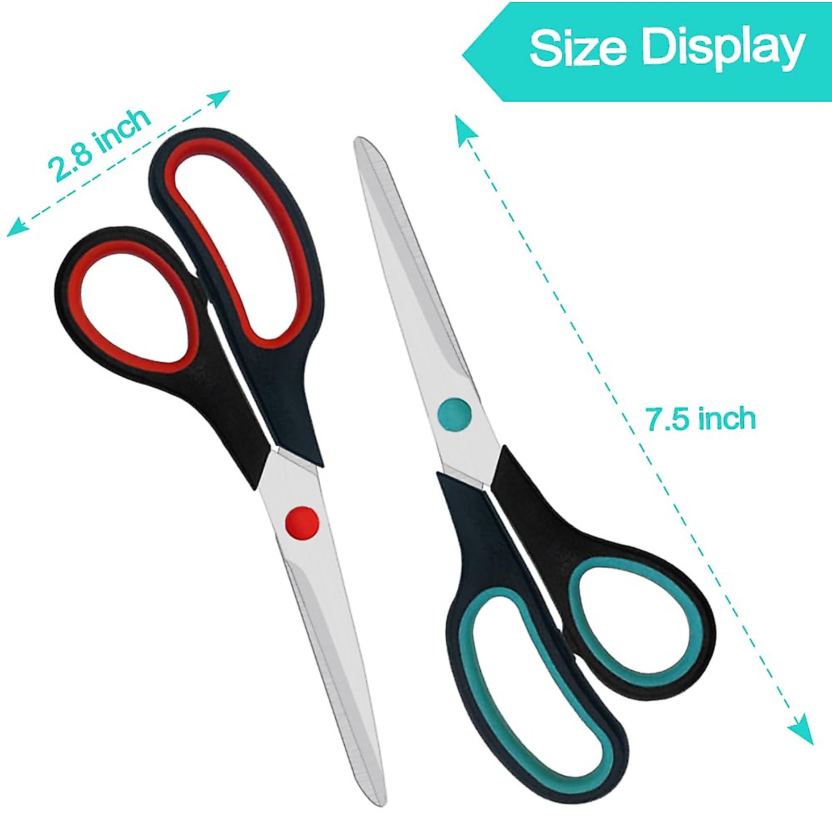 Scissors, 2 Pack 7.5 inch Scissors for Office and Home, Scissors All Purpose for School Fabric Craft Supplies Use