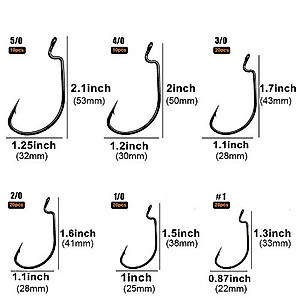 UCEC Fishing Hooks, 100pcs/box Offset Wide Gap 2X Strong Worm Hooks Senko Bait Jig Fish Hooks for Bass Trout Saltwater Freshwater Size:#1 1/0 2/0 3/0 4/0 5/0