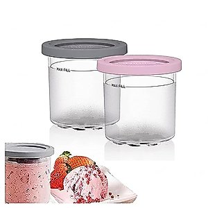 EVANEM 2/4/6PCS Creami Deluxe Pints, for Ninja Creamy Pints Lids,16 OZ Ice Cream Pints Cup Airtight,Reusable Compatible with NC299AMZ,NC300s Series Ice Cream Makers,Pink+Gray-2PCS