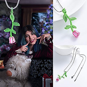 Rose Flower Cremation Jewelry Urn Necklaces for Ashes, Cremation Ash Jewelry Memorial Pendants for Human Pets Ashes(Green-Pink)