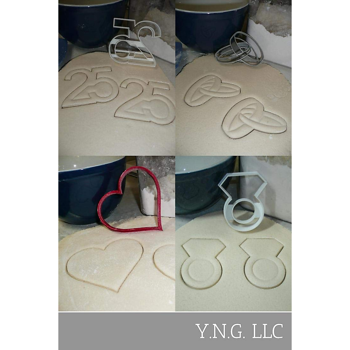 25TH 25 YEAR WEDDING MARRIAGE SILVER ANNIVERSARY LOVE SET OF 4 COOKIE CUTTERS MADE IN USA PR1330