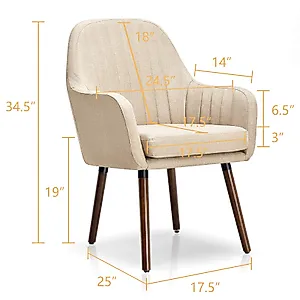 Giantex Set of 4 Fabric Dining Chairs, Accent Upholstered Arm Chair w/Wood Legs, Thick Sponge Seat, Non-slipping Pads, Modern Leisure Chair for Dining Room, Living Room, Bedroom (4, Beige)